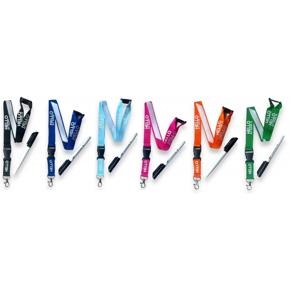 Hello My Name Is - Writable Lanyard With Permanent Marker Pen